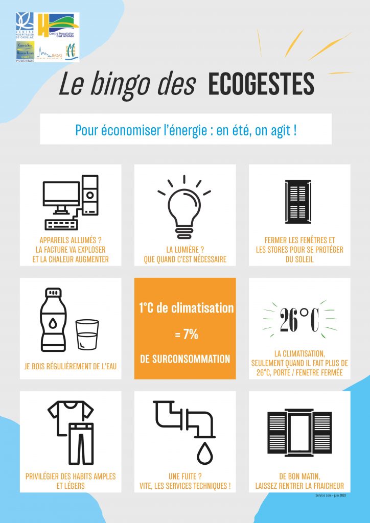 Le bingo des écogestes de l'été - Centre Hospitalier SUD GIRONDE